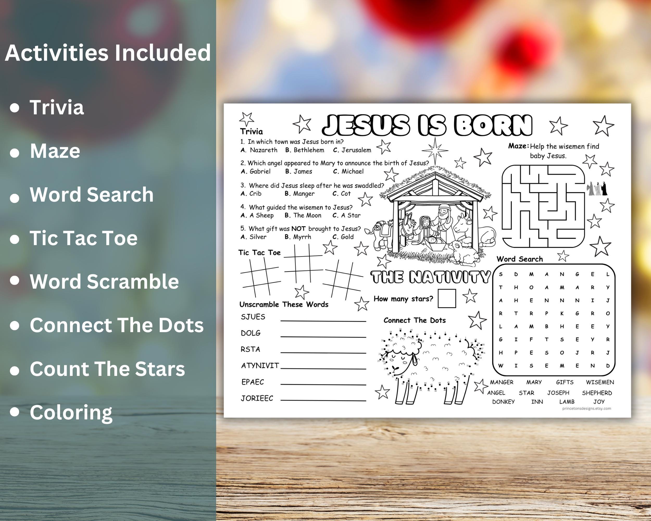 Nativity Activity Placemat Printable, Christian Advent Activity ...