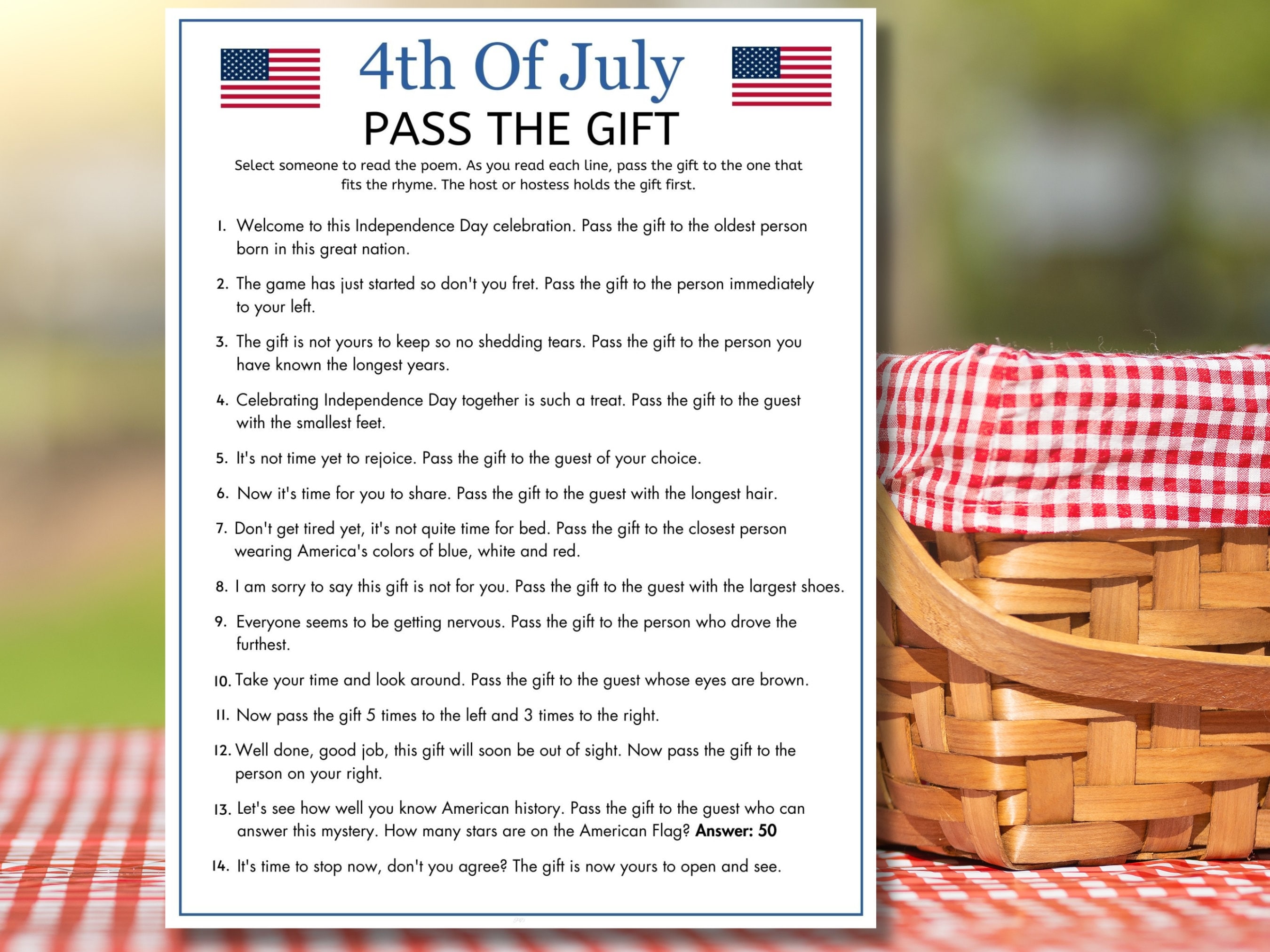 4th of July Game, Pass the Gift Game, Fourth of July Game, Left Right ...