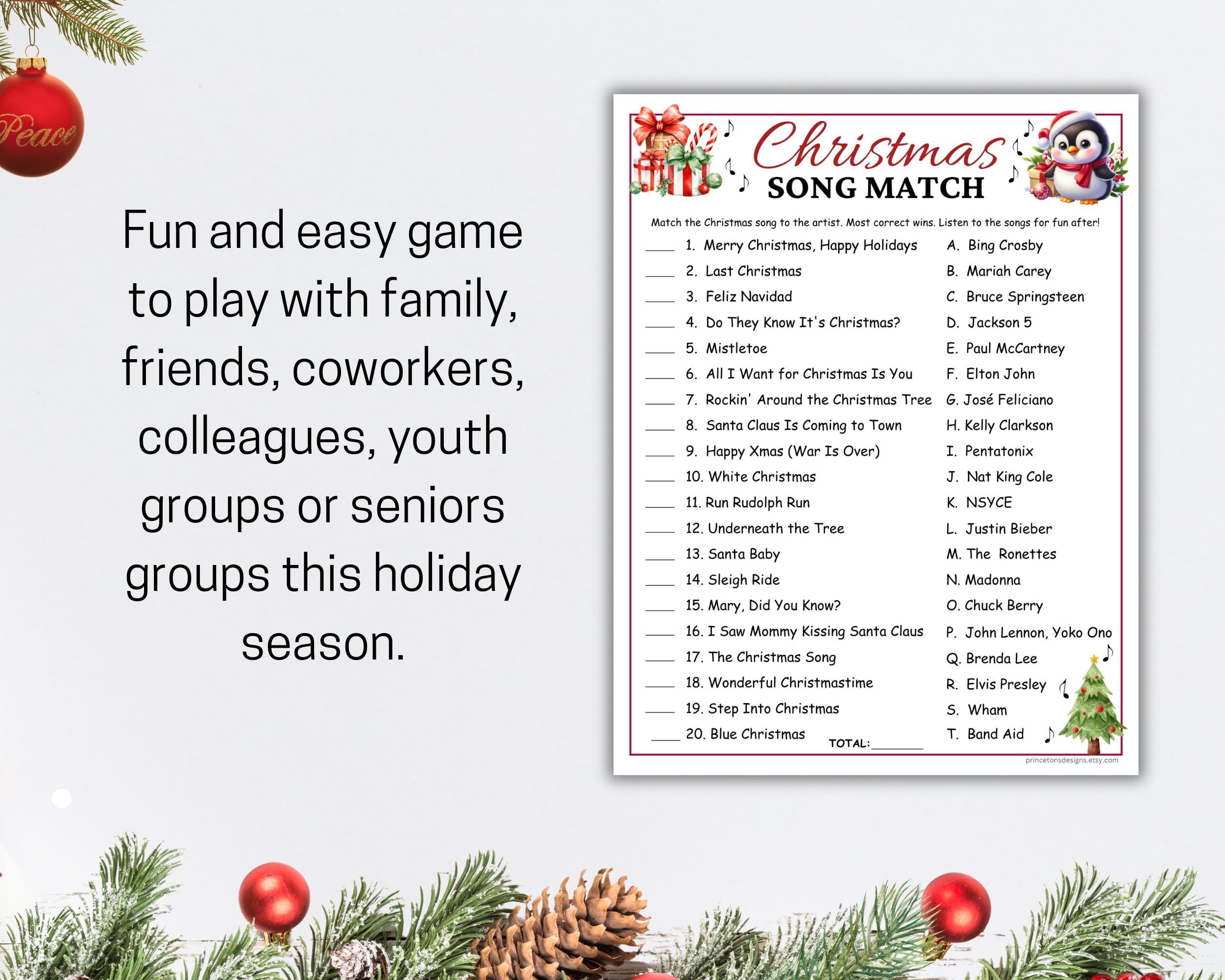 Christmas Song Trivia Game, Printable Christmas Party Game, Holiday ...