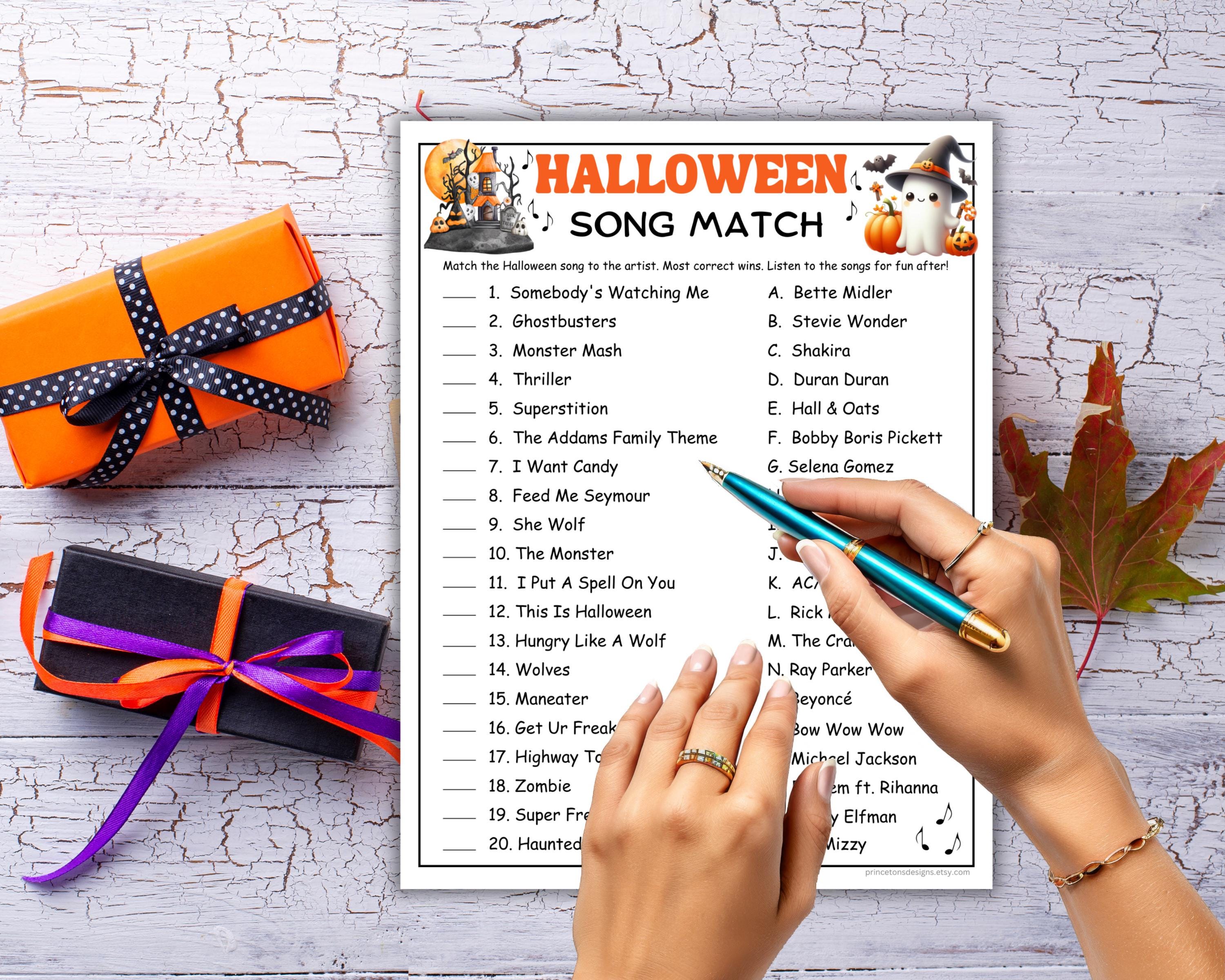 Halloween Song Match, Printable Halloween Party Game, Halloween Trivia ...