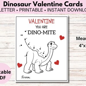 Dinosaur Valentine Cards, Dot to Dot Valentine Printable, Valentine ...