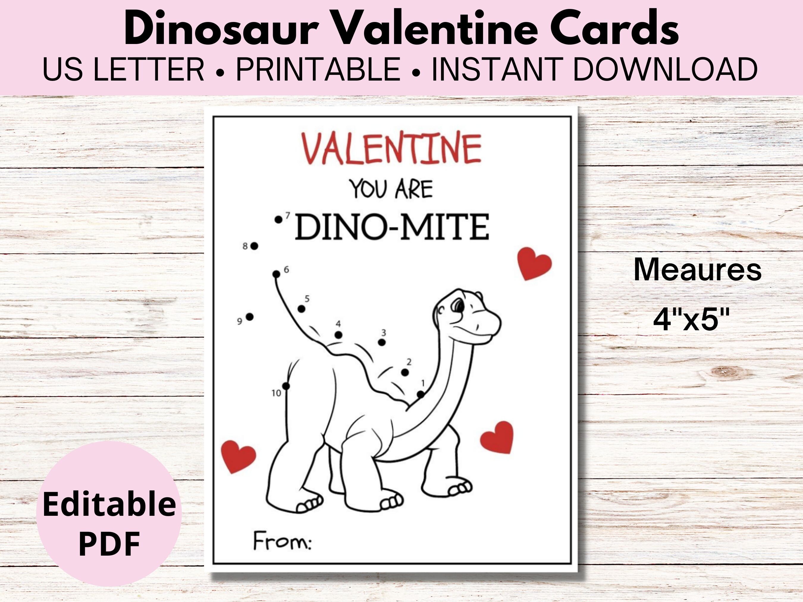 Dinosaur Valentine Cards, Dot to Dot Valentine Printable, Valentine ...