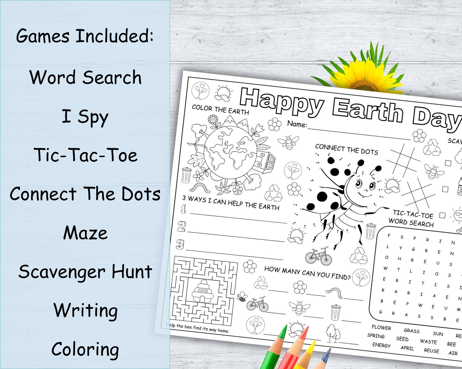 Earth Day Printable, Earth Day Activity Placemat, Earth Day Activities ...