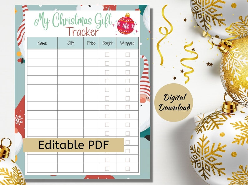 Christmas Gift Tracker Printable Christmas Gift List Printable Holiday ...