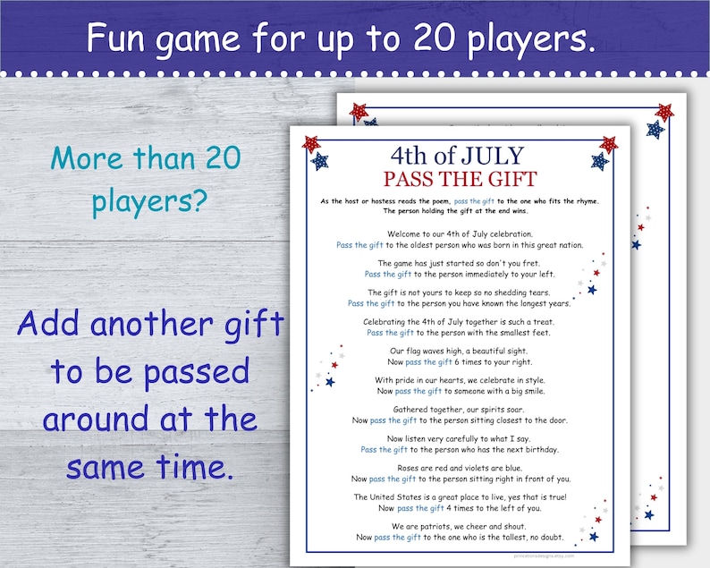 4th of July Game, Pass the Gift Game, Independence Day Printable, Pass ...