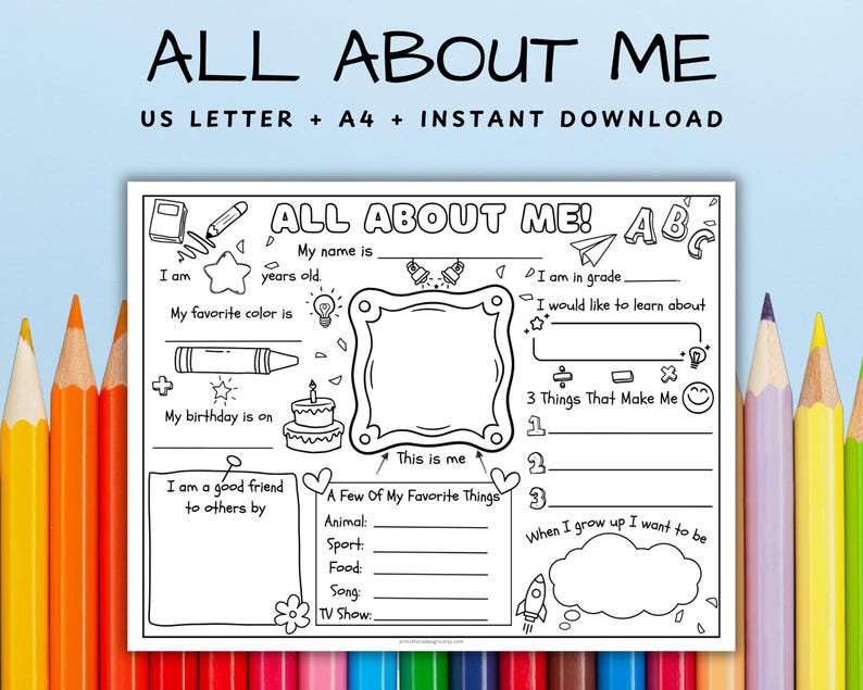 All About Me Printable Activity Coloring Page, All About Me Back to ...