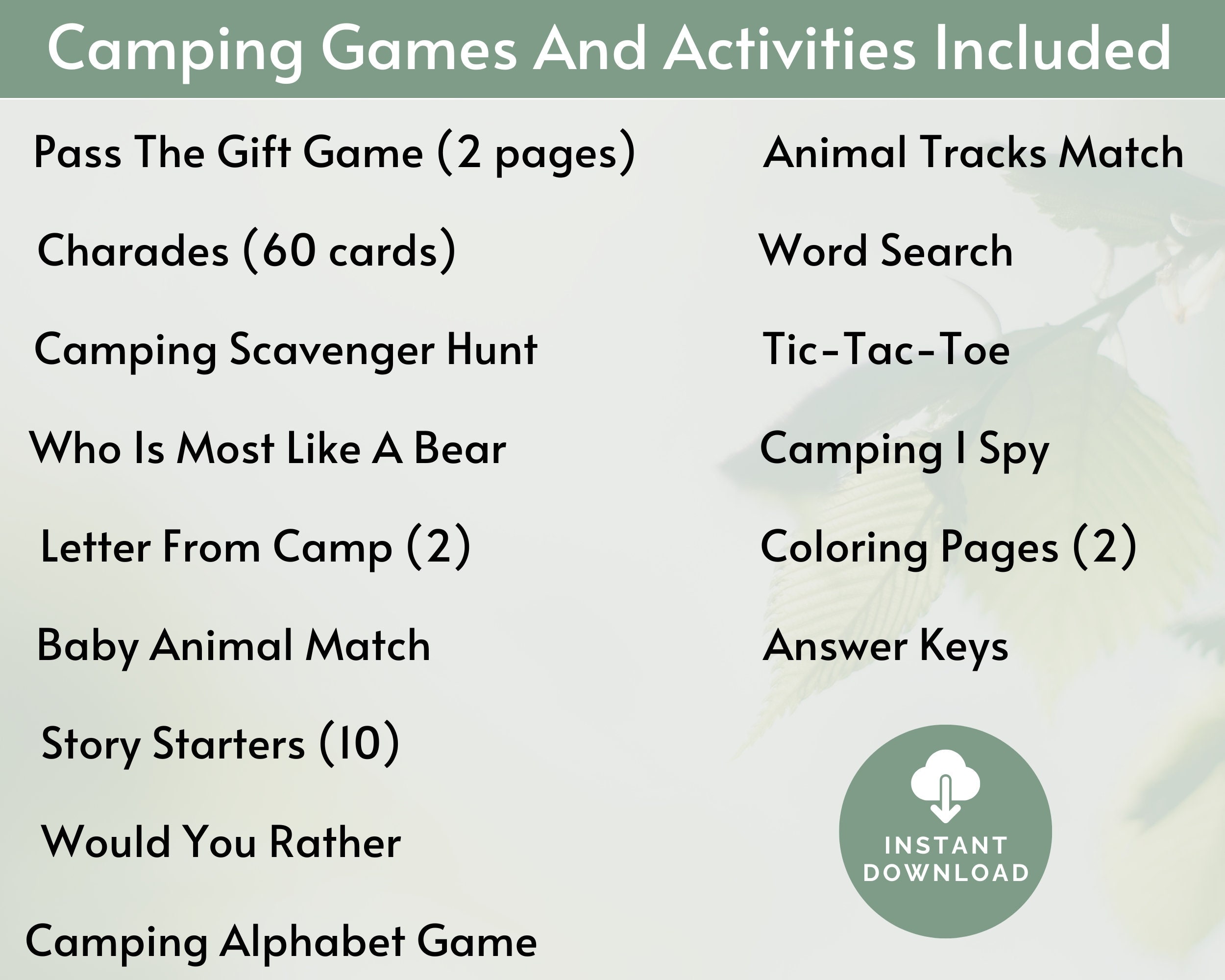 Camping Games, Camping Activity Printable, Camping Theme Party, Pass ...