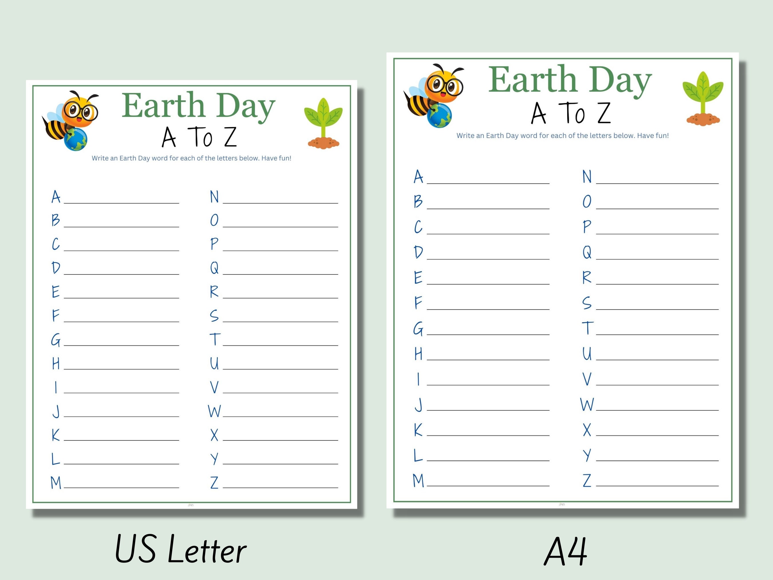 Earth Day Alphabet A to Z Game, Earth Day Printable Games, Activity for ...