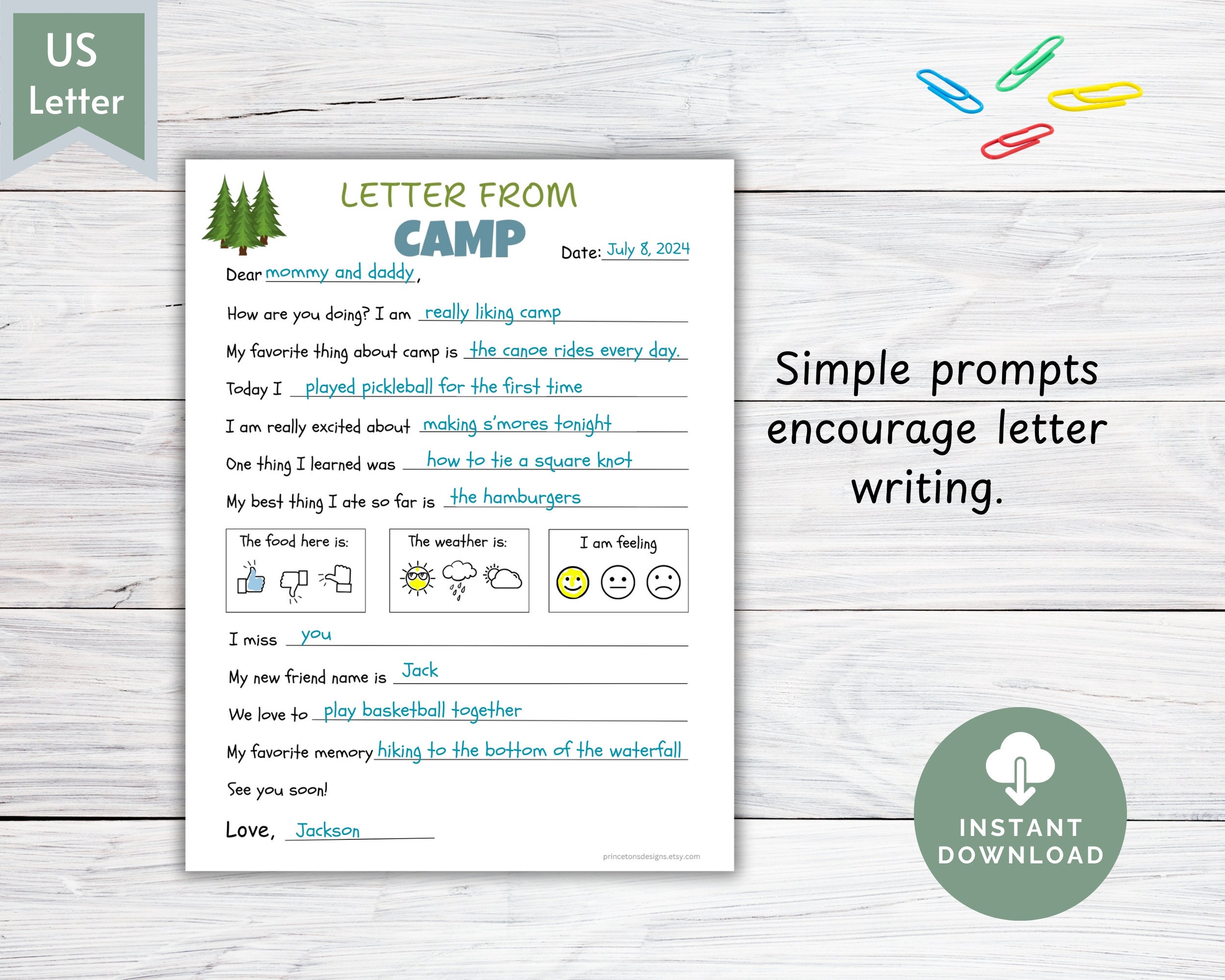 Letter From Camp, Summer Camp Letter Template, Camping Printable ...