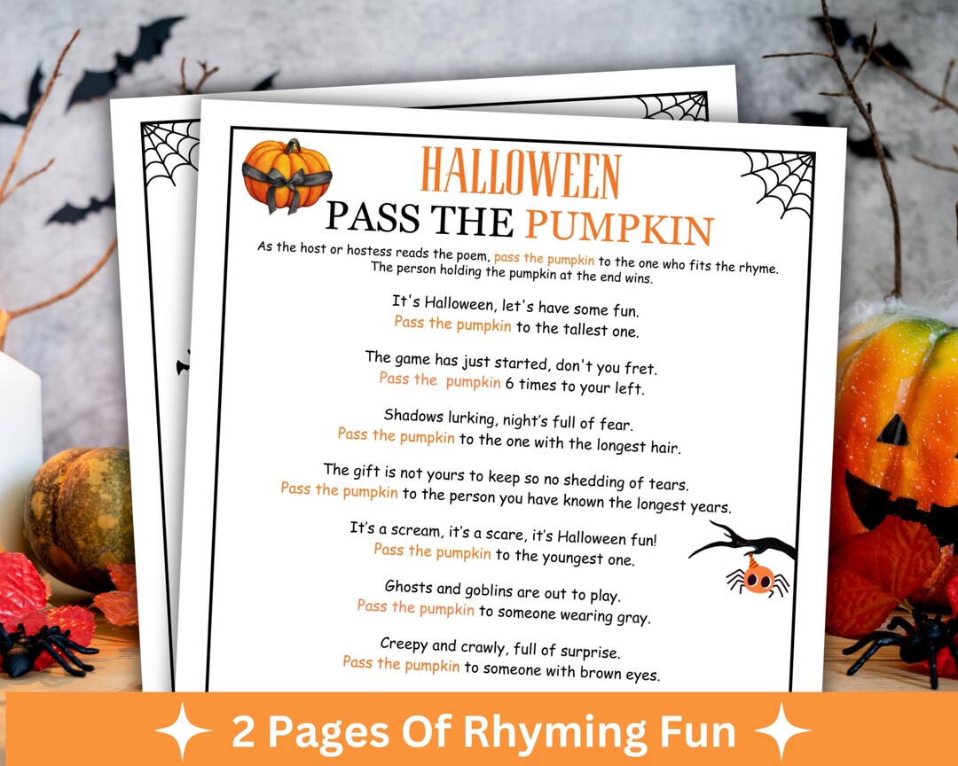 Pass the Pumpkin Halloween Printable Game, Fun Halloween Party Activity ...