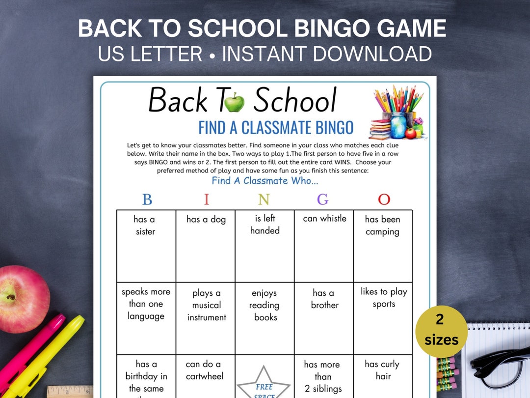 Back to School Bingo, Back to School Game for Kids, First Day of School ...