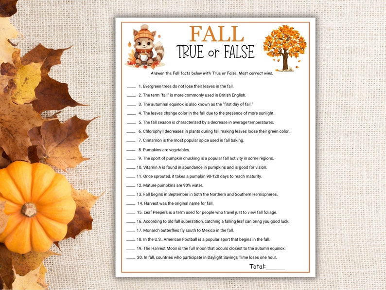 Fall Trivia Game, Printable Fall Trivia Games, Printable Autumn Games ...