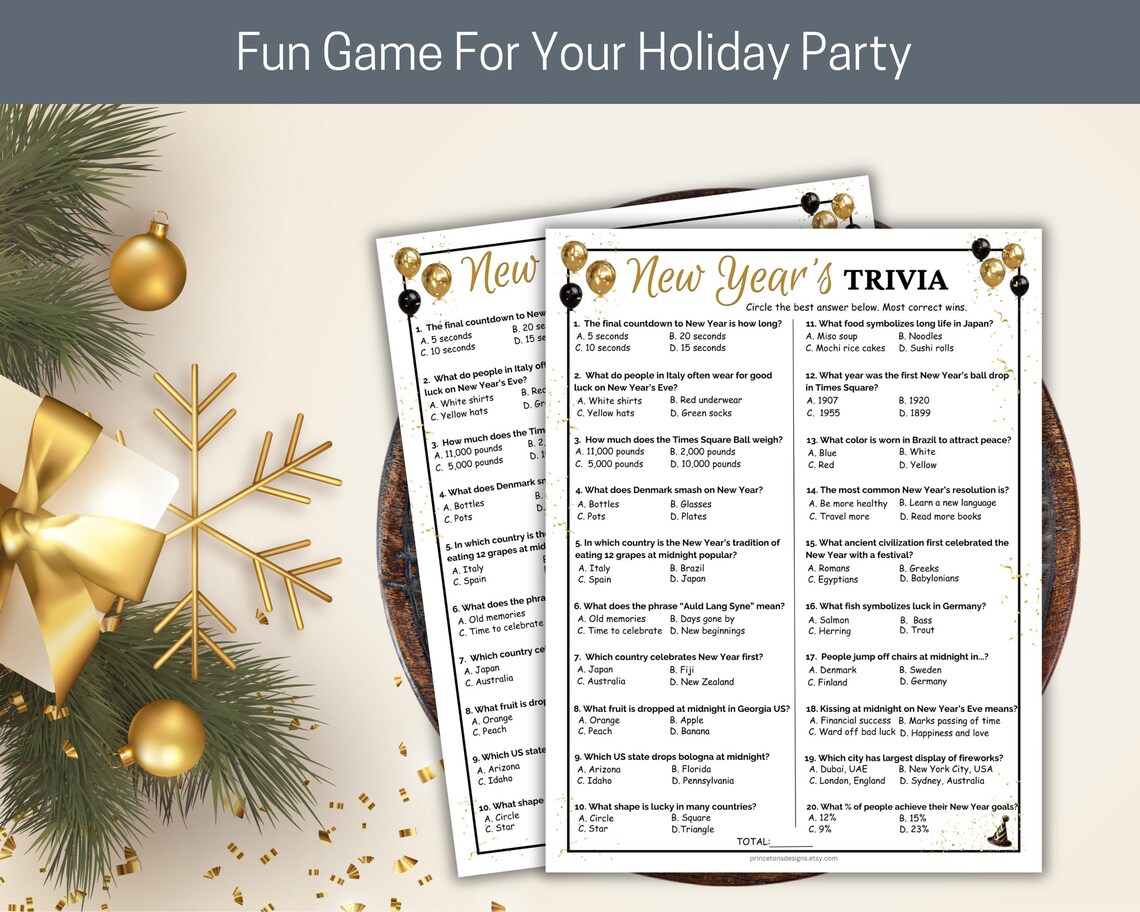 New Year Trivia, New Years Eve Game, Printable New Year Game, Trivia ...