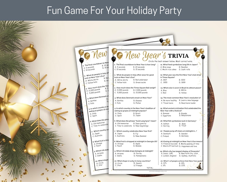 New Year Trivia, New Years Eve Game, Printable New Year Game, Trivia ...