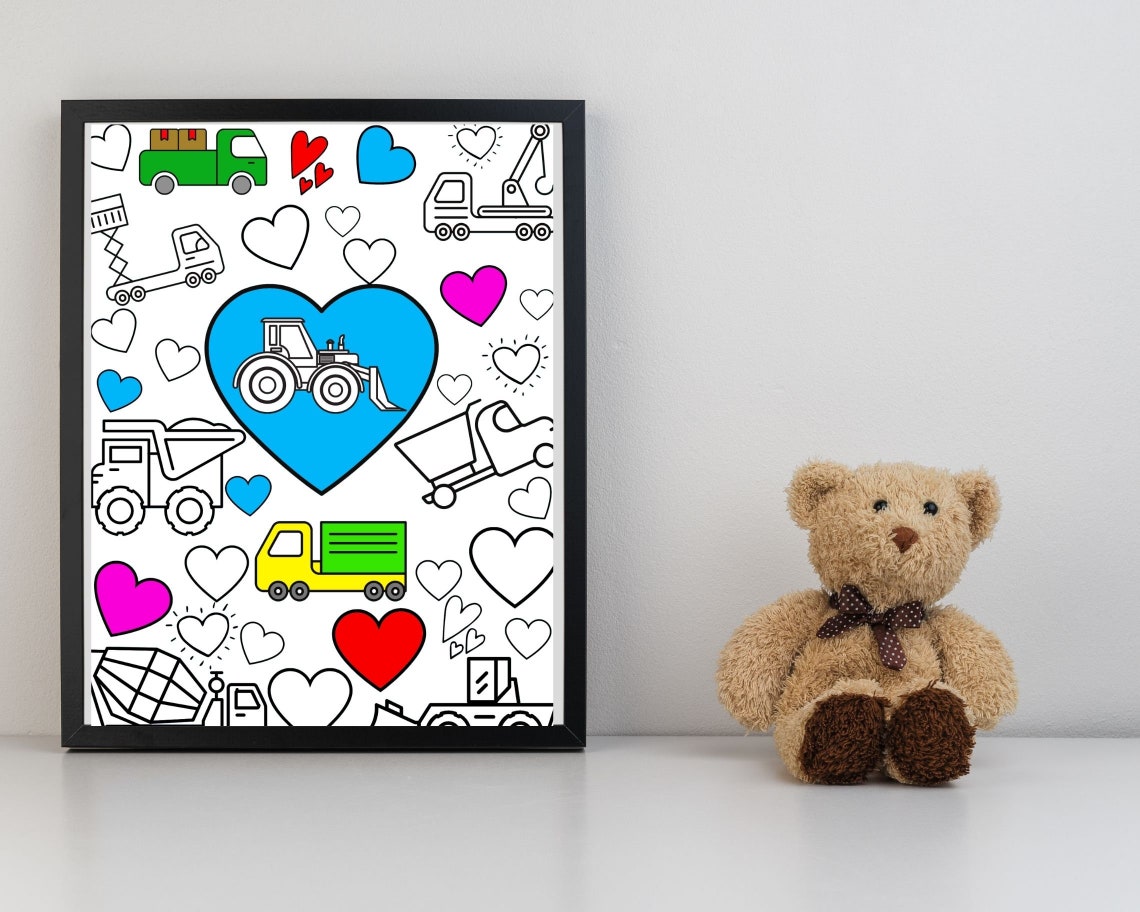 Valentine's Day Heart Coloring Page, Truck Coloring Page, Fun Activity ...