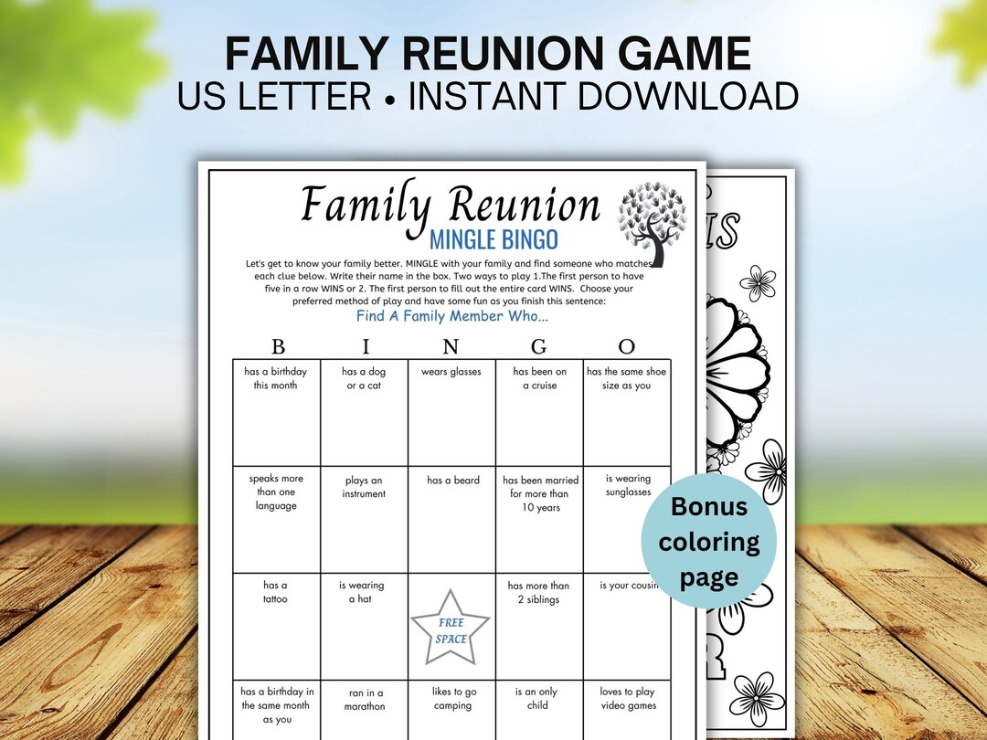 Family Reunion Game, Family Reunion Bingo, Find the Guest Game, Human ...