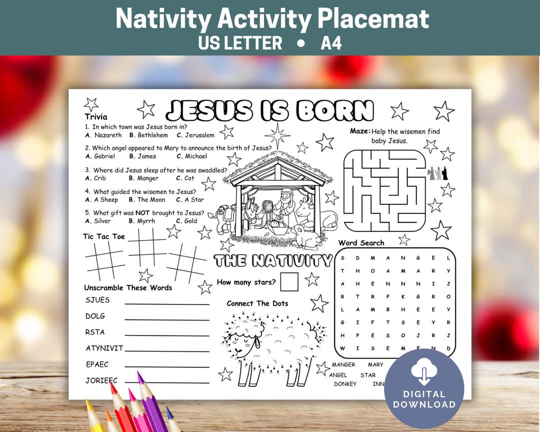 Nativity Activity Placemat Printable, Christian Advent Activity ...