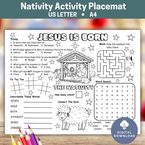 Nativity Activity Placemat Printable, Christian Advent Activity ...