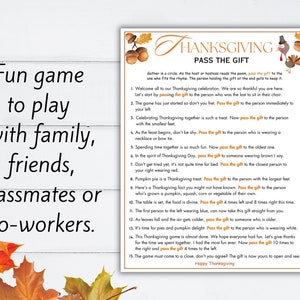 Thanksgiving Pass the Gift Game, Thanksgiving Games Printable, Left ...