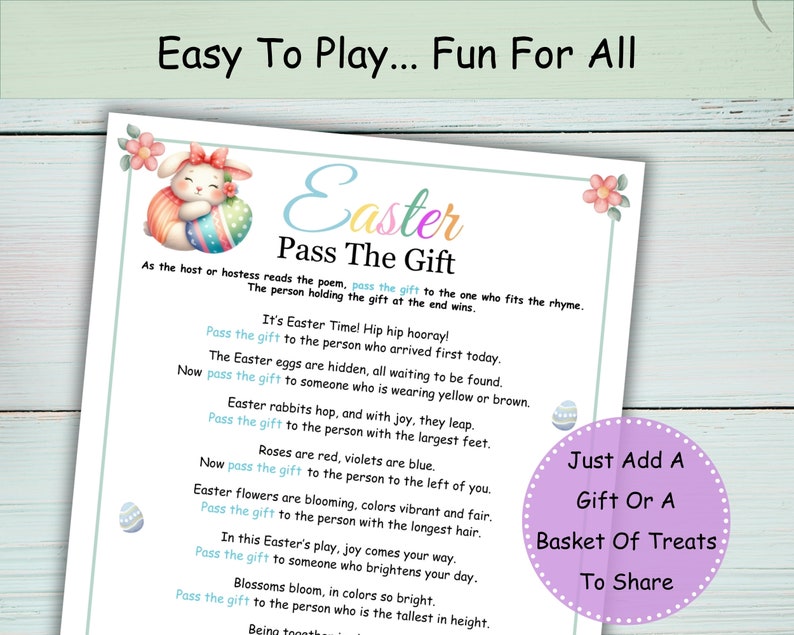 Easter Game, Pass the Gift Game, Easter Party Games, Printable Easter ...