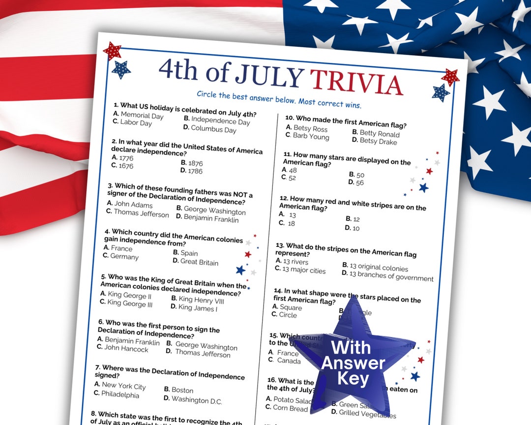 4th of July Game, 4th of July Trivia, American History Quiz, United ...