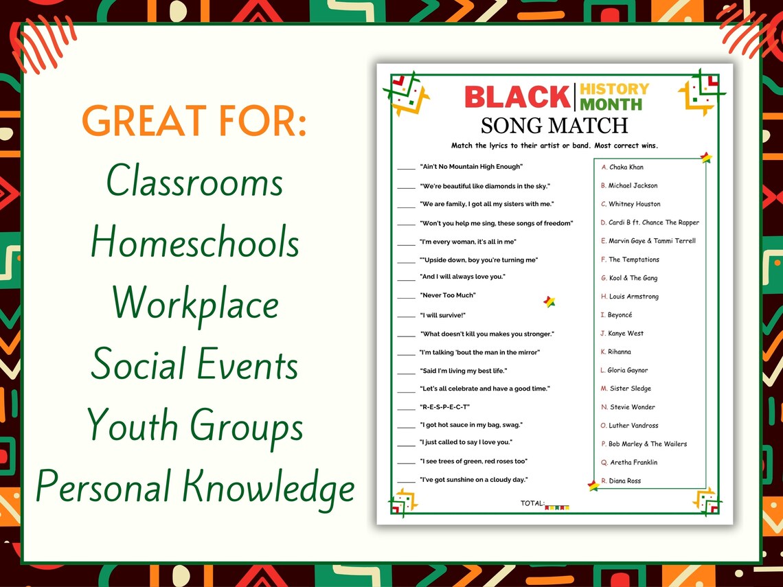 Black History Month Music Trivia Game, Black History Trivia, Black ...