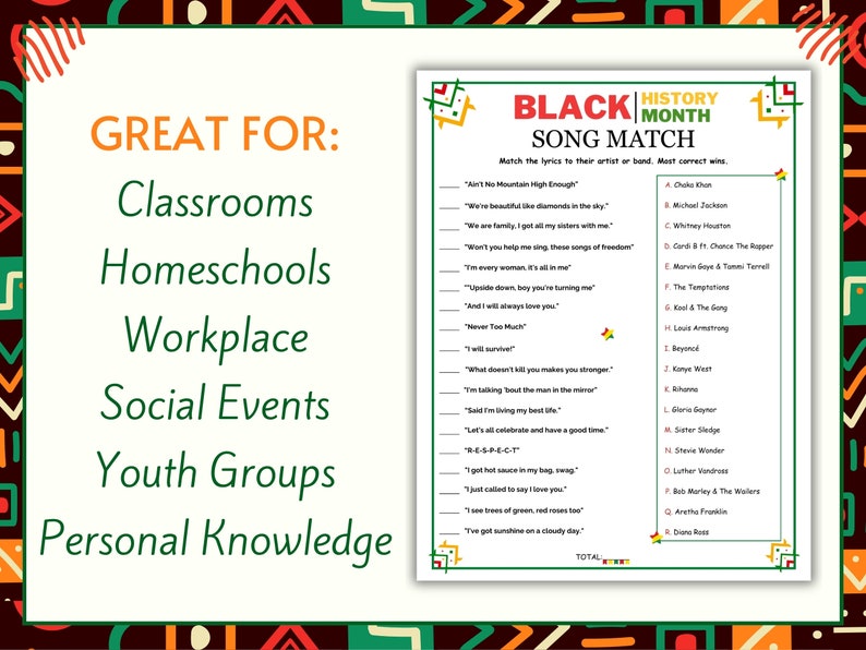 Black History Month Music Trivia Game, Black History Trivia, Black ...