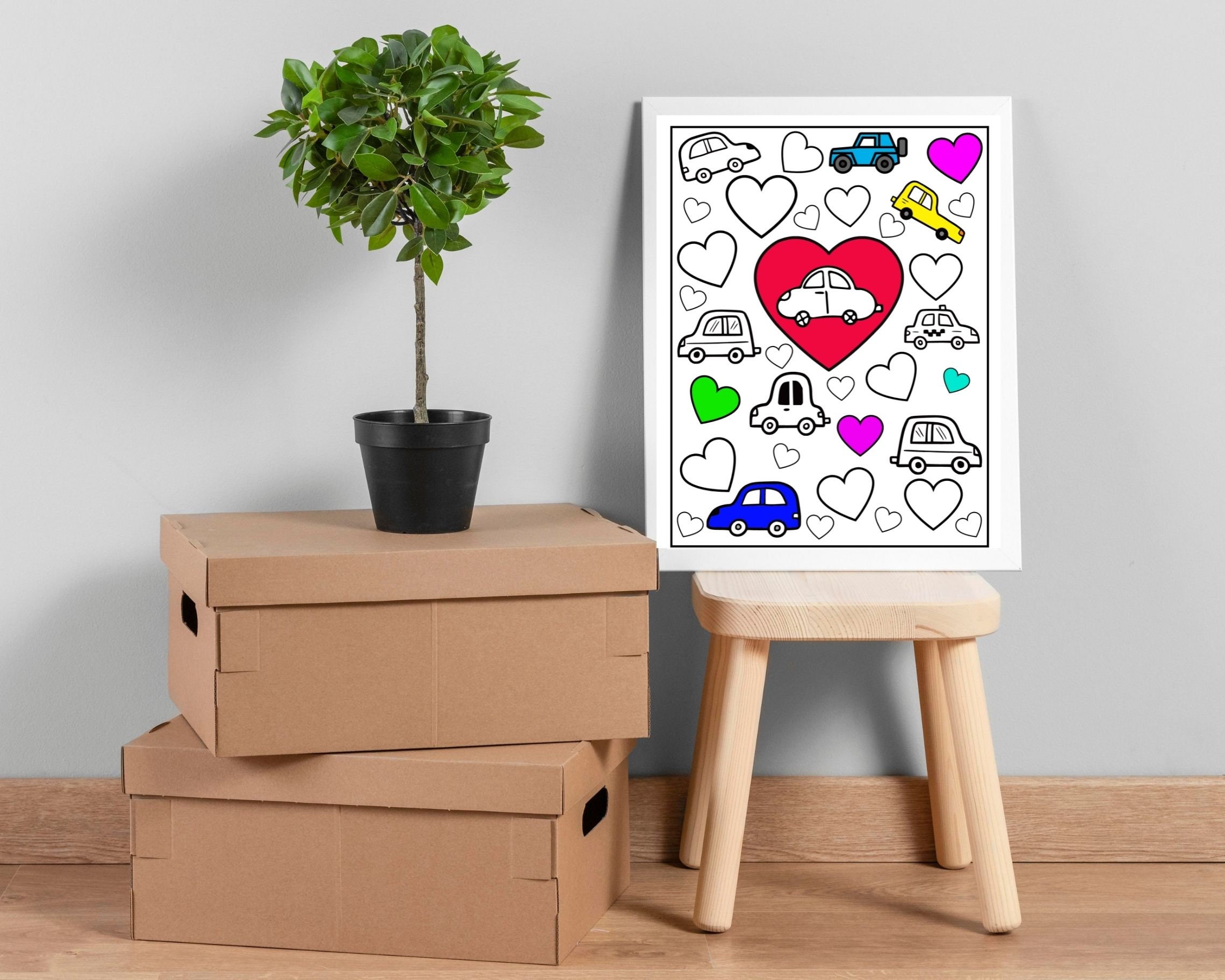 Valentine's Day Heart Coloring Page, Cars Coloring Page, Cute Valentine ...