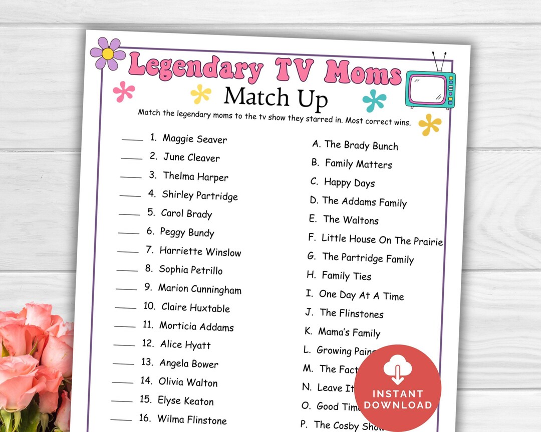 Mother's Day Game TV Moms Trivia, Pop Culture Game, Mother's Day Trivia ...