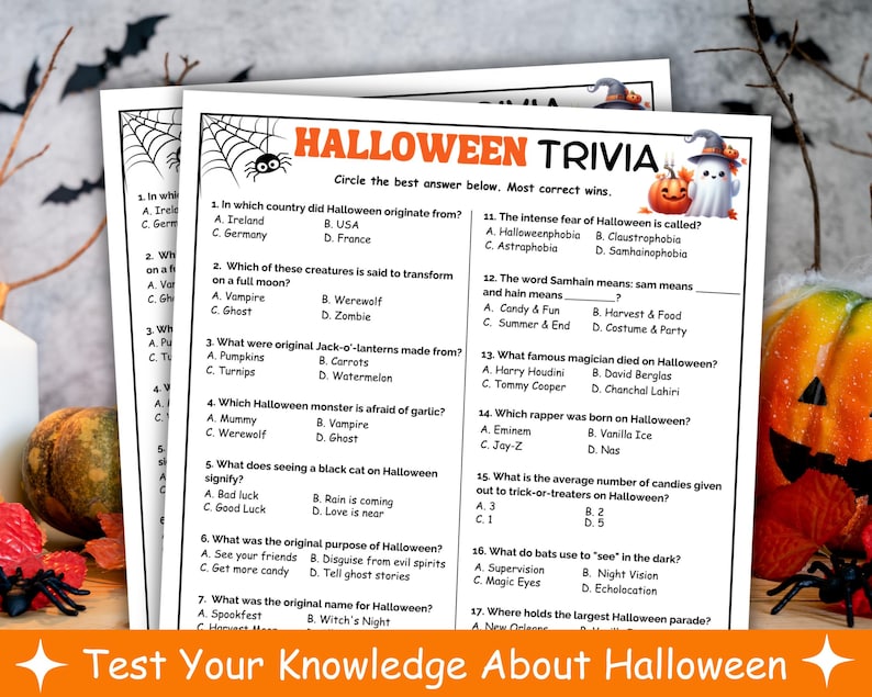 Halloween Trivia, Printable Halloween Game, Halloween Party Game ...