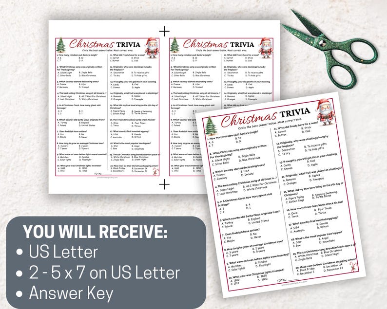 Christmas Trivia Game, Printable Christmas Party Games, Holiday Office ...