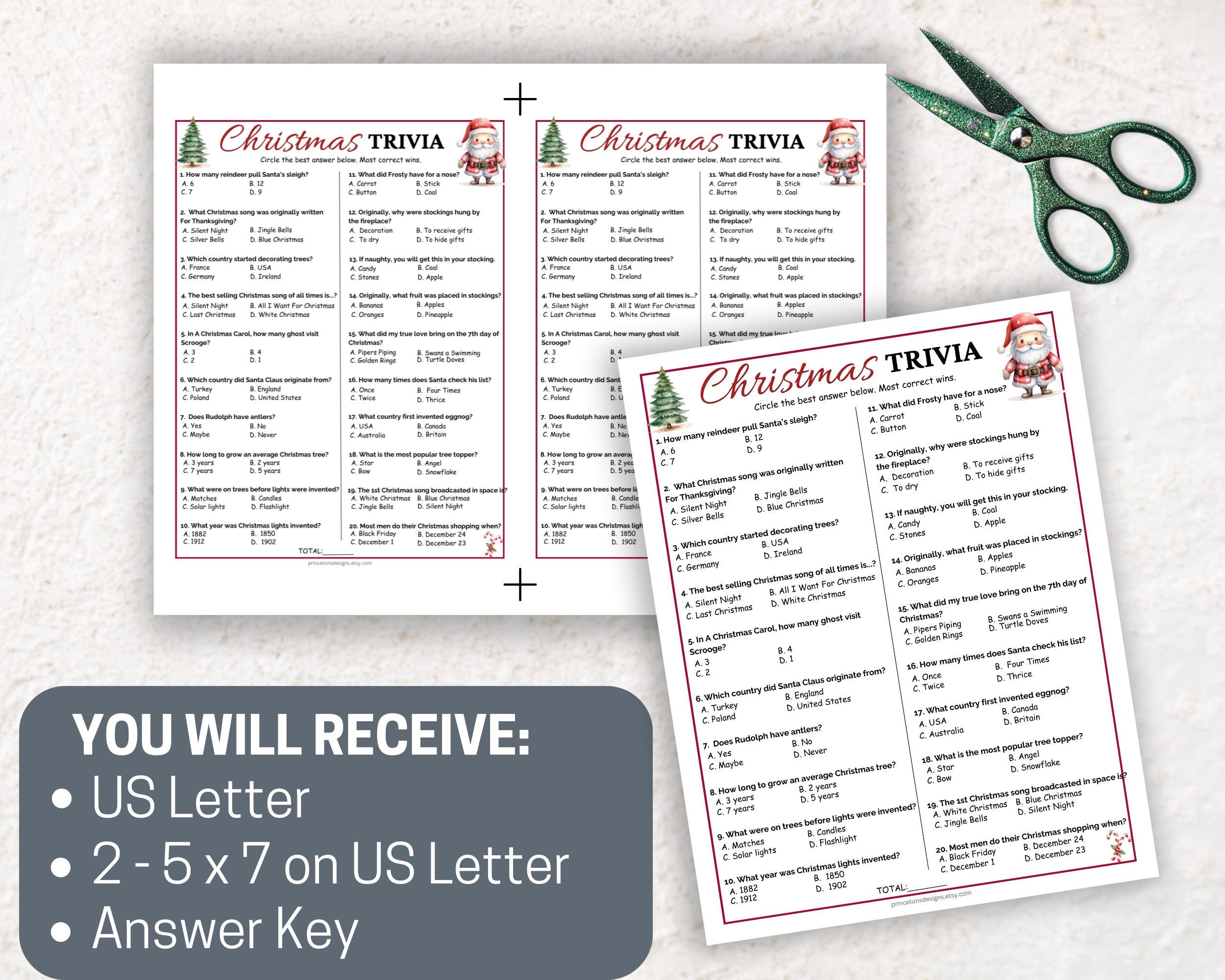 Christmas Trivia Game, Printable Christmas Party Games, Holiday Office ...