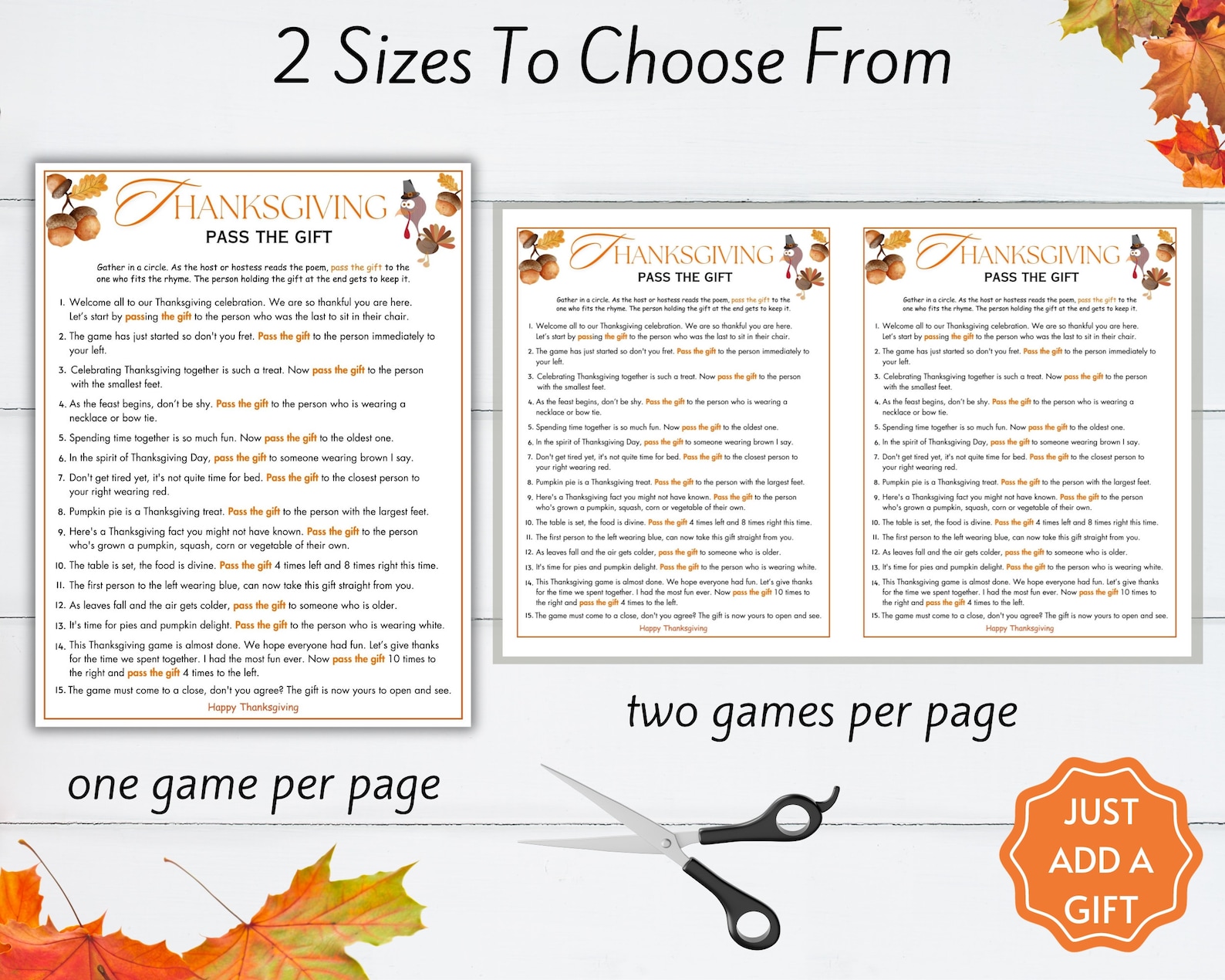Thanksgiving Pass the Gift Game, Thanksgiving Games Printable, Left ...
