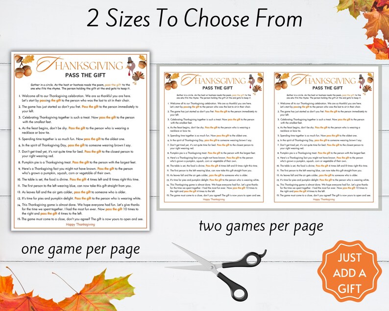 Thanksgiving Pass the Gift Game, Thanksgiving Games Printable, Left ...