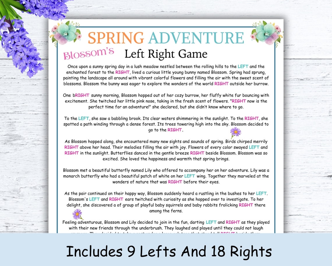 Spring Games Printable, Spring Left Right Game, Spring Party Game, Pass ...