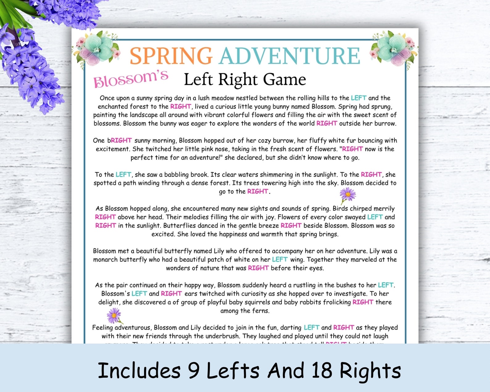 Spring Games Printable, Spring Left Right Game, Spring Party Game, Pass ...