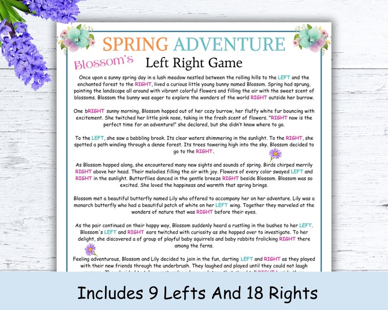 Spring Games Printable, Spring Left Right Game, Spring Party Game, Pass ...