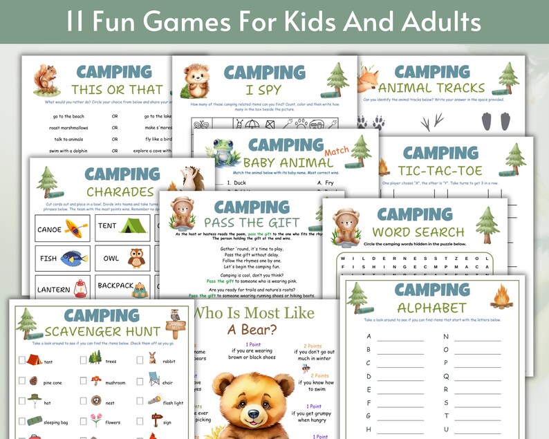 Camping Games, Camping Activity Printable, Camping Theme Party, Pass ...