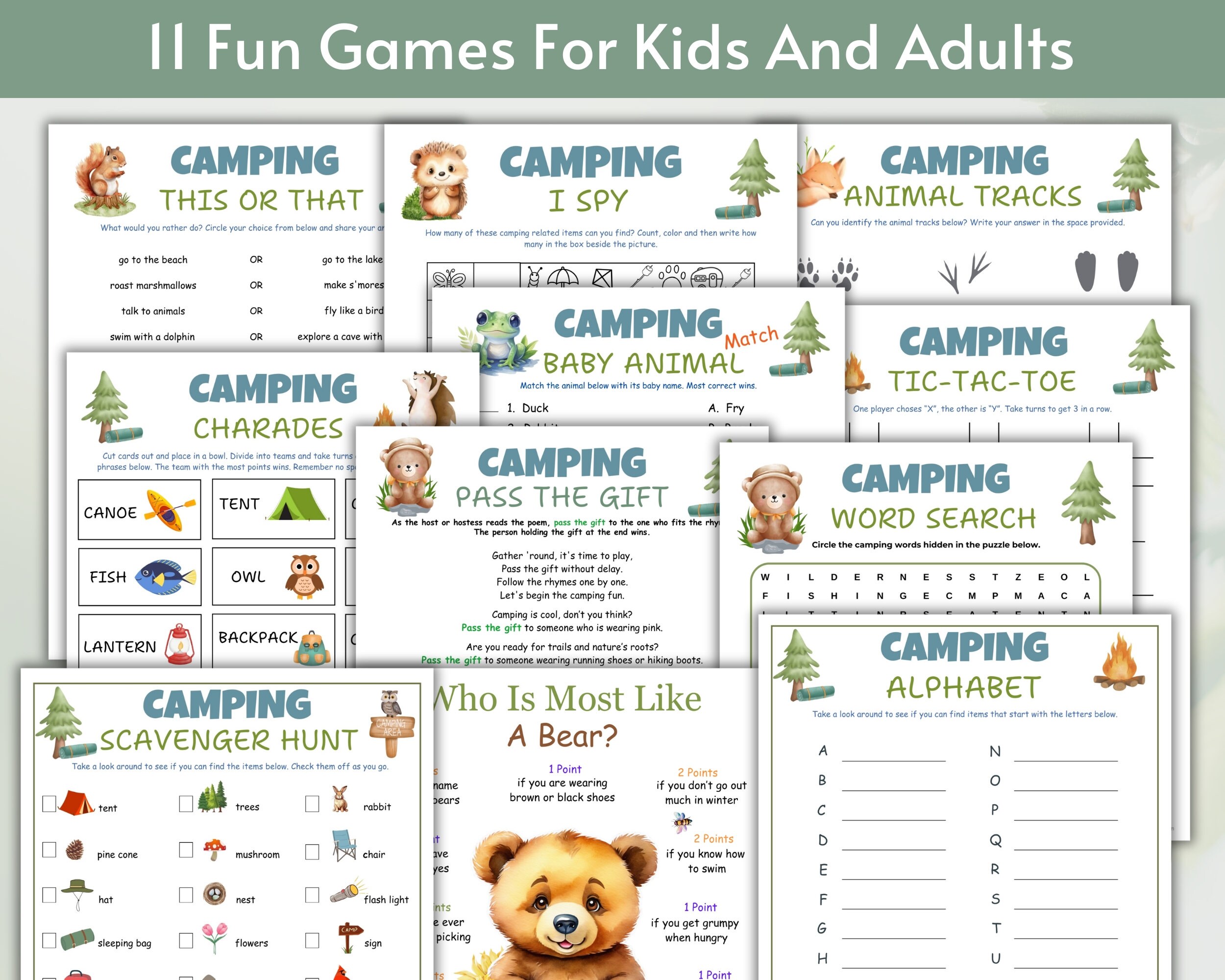 Camping Games, Camping Activity Printable, Camping Theme Party, Pass ...