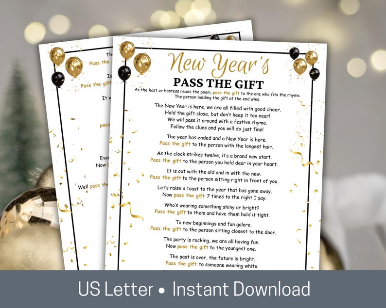 New Years Pass the Gift Game, Printable New Year Party Game Ideas, New ...