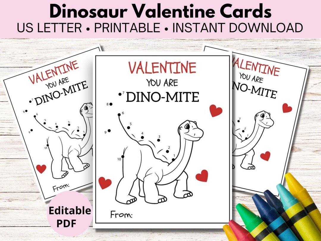 Dinosaur Valentine Cards, Dot to Dot Valentine Printable, Valentine ...