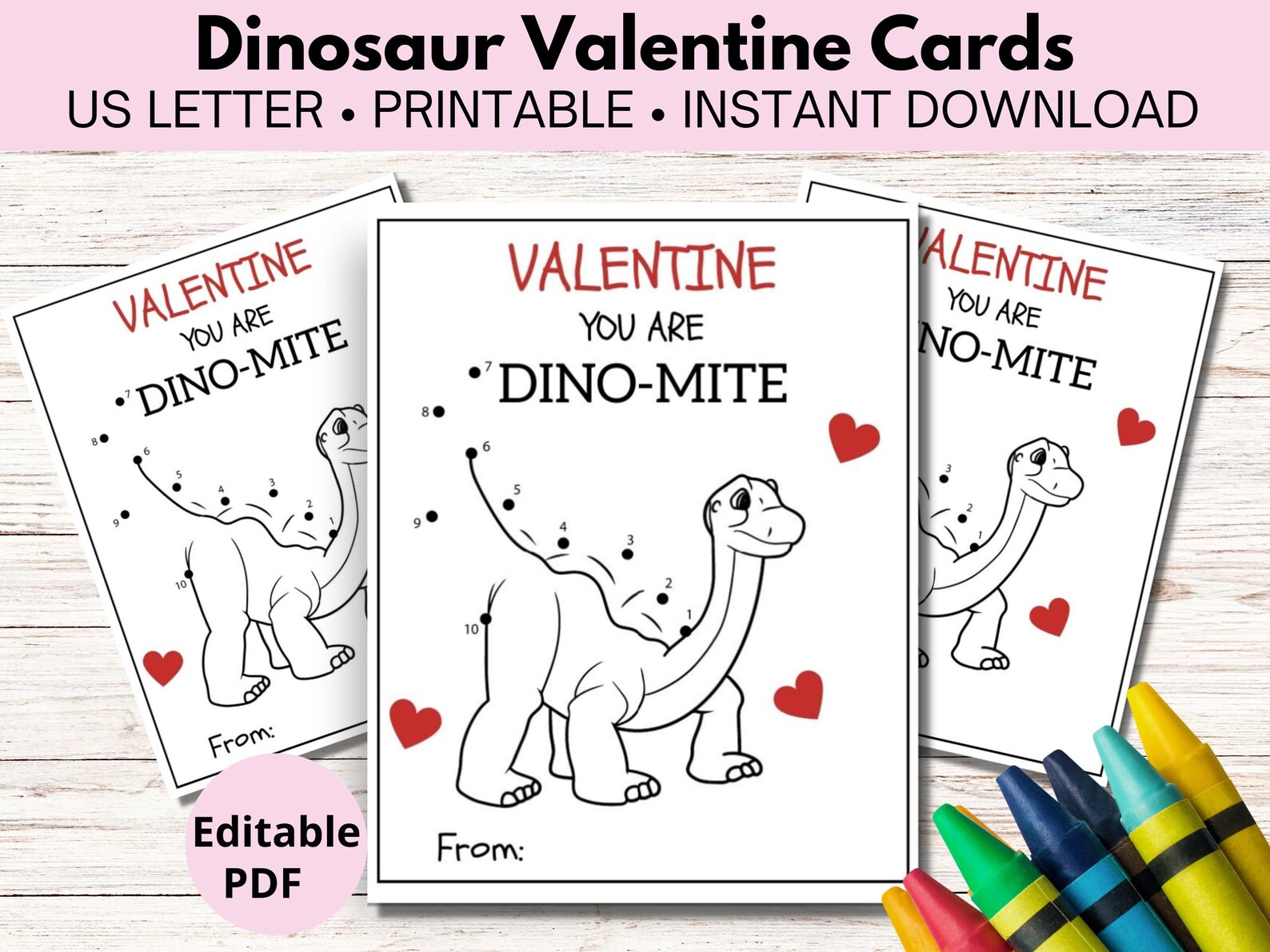 Dinosaur Valentine Cards, Dot to Dot Valentine Printable, Valentine ...