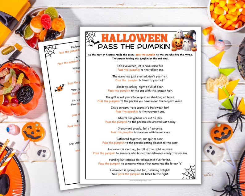 Pass the Pumpkin Halloween Game, Halloween Printable Game, Left Right ...