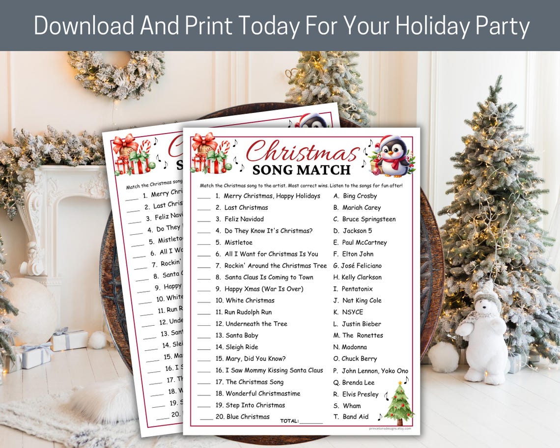 Christmas Song Trivia Game, Printable Christmas Party Game, Holiday ...