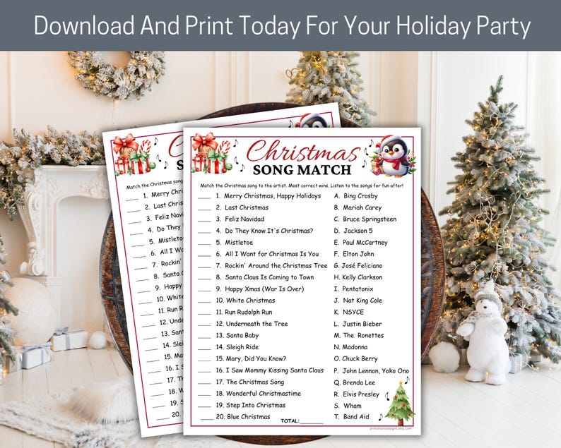 Christmas Song Trivia Game, Printable Christmas Party Game, Holiday ...