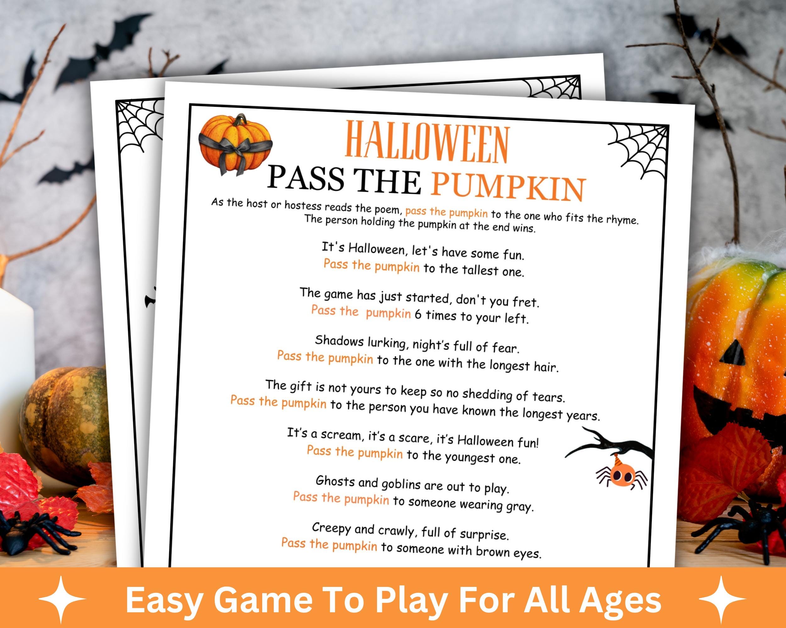Pass the Pumpkin Halloween Printable Game, Fun Halloween Party Activity ...