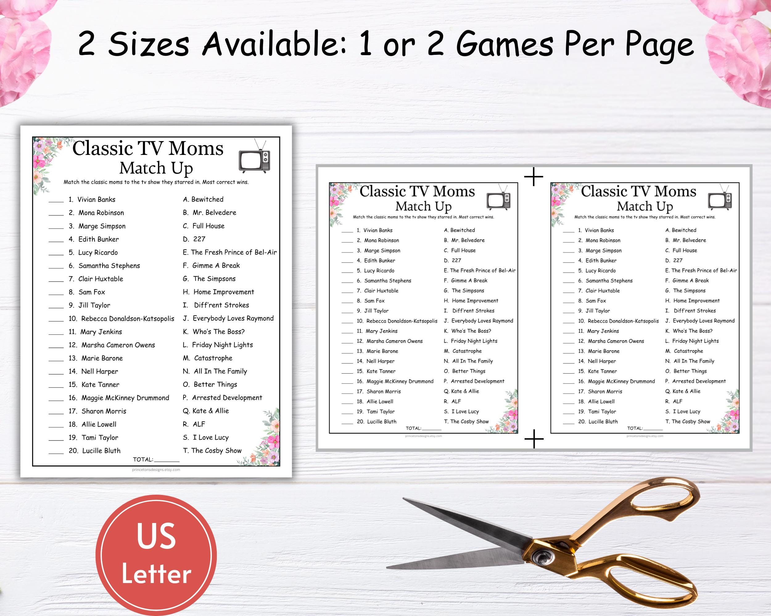 Mother's Day Trivia TV Moms Game, Pop Culture Game, Famous Moms ...
