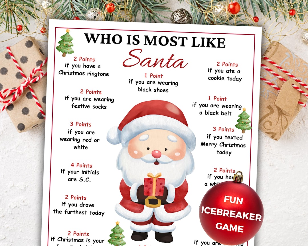Christmas Game Who is Most Like Santa, Printable Christmas Party Games ...