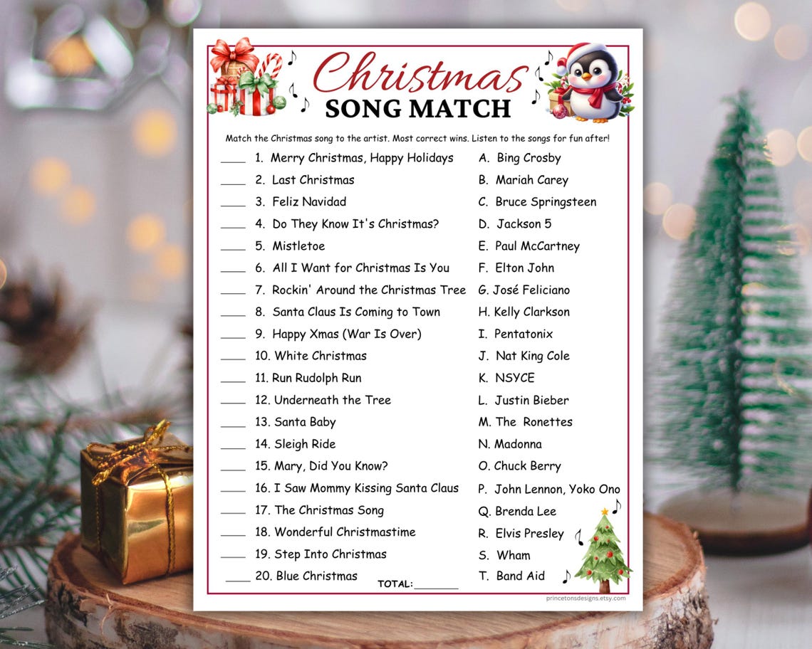 Christmas Song Trivia Game, Printable Christmas Party Game, Holiday ...