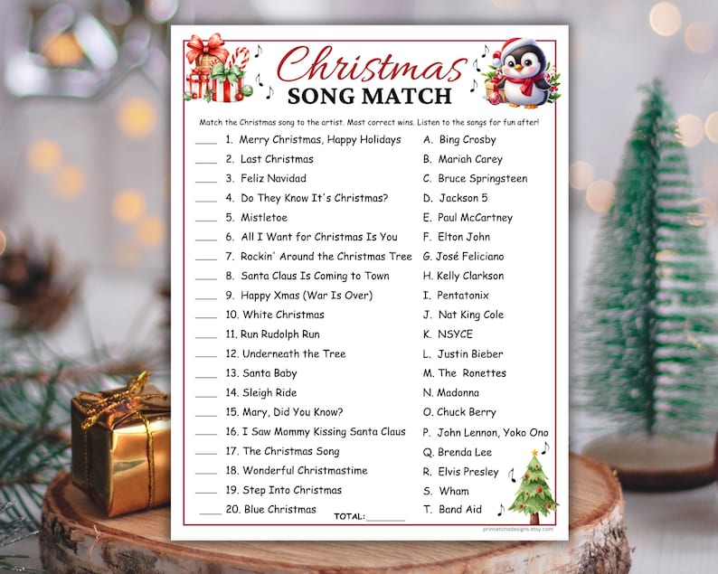 Christmas Song Trivia Game, Printable Christmas Party Game, Holiday ...